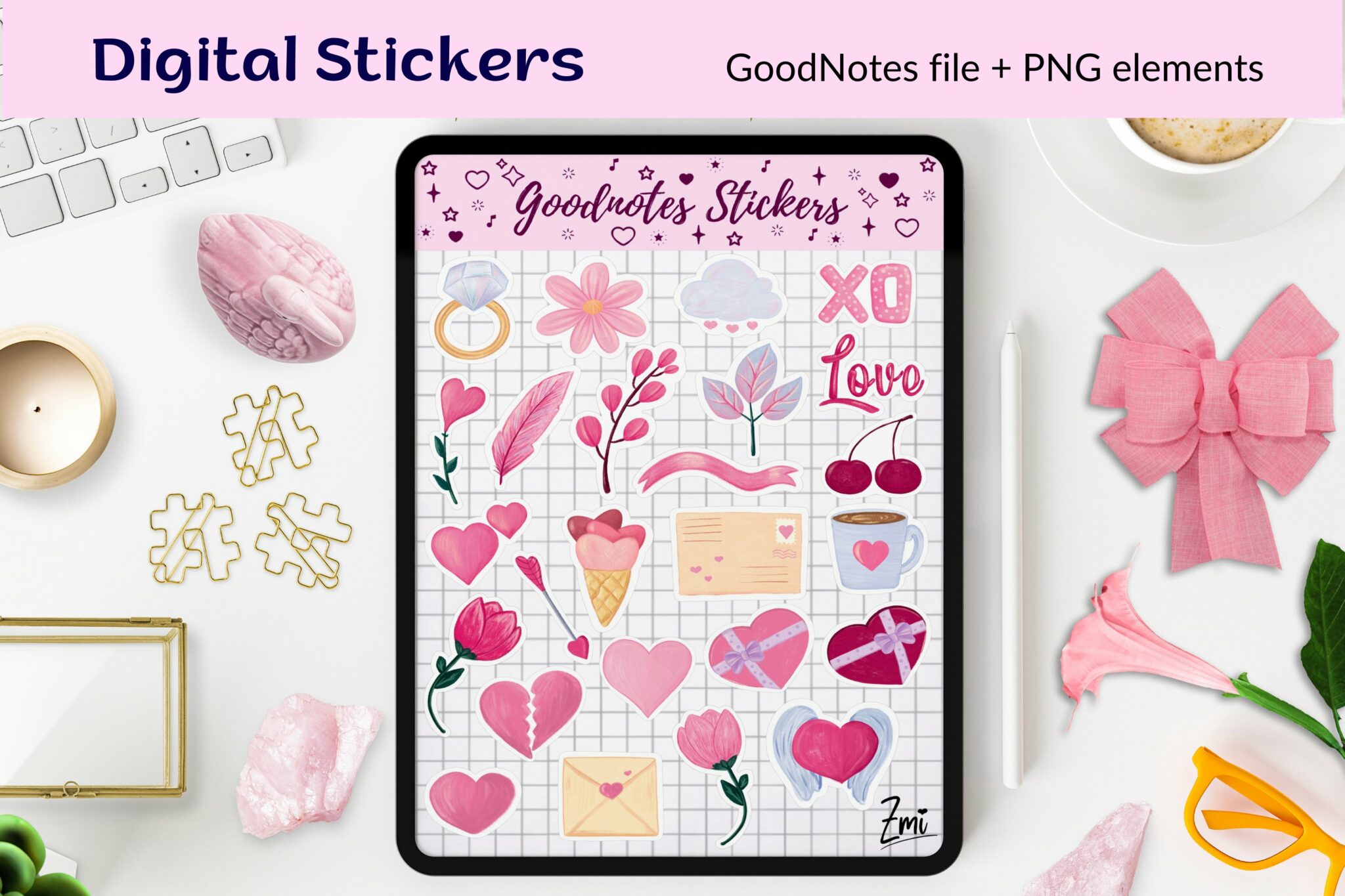Valentine's Day Digital Stickers Pack PNG And GoodNotes File ...