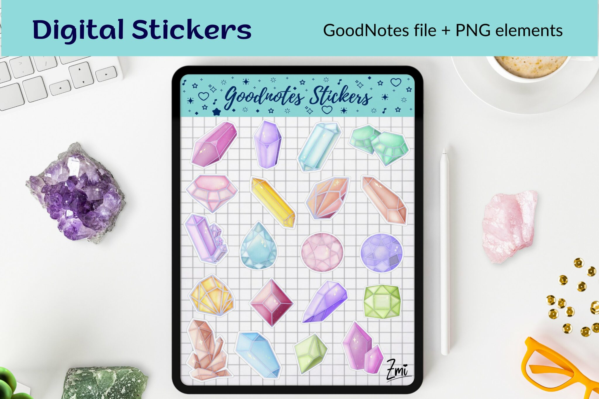 Gemstones Crystal PNG Digital Stickers For GoodNotes Planner ...