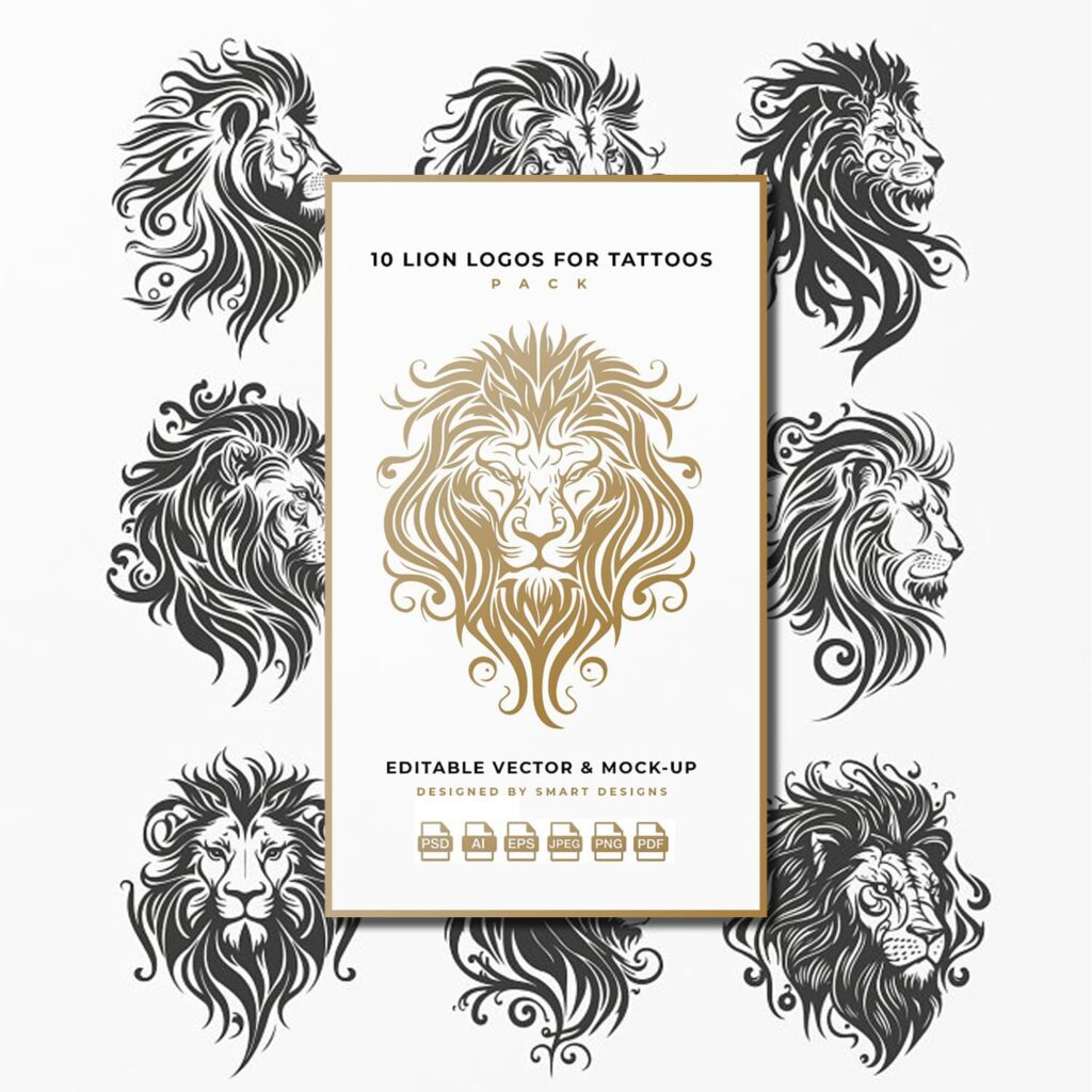 Lion Logos for Tattoos Pack x10 – MasterBundles