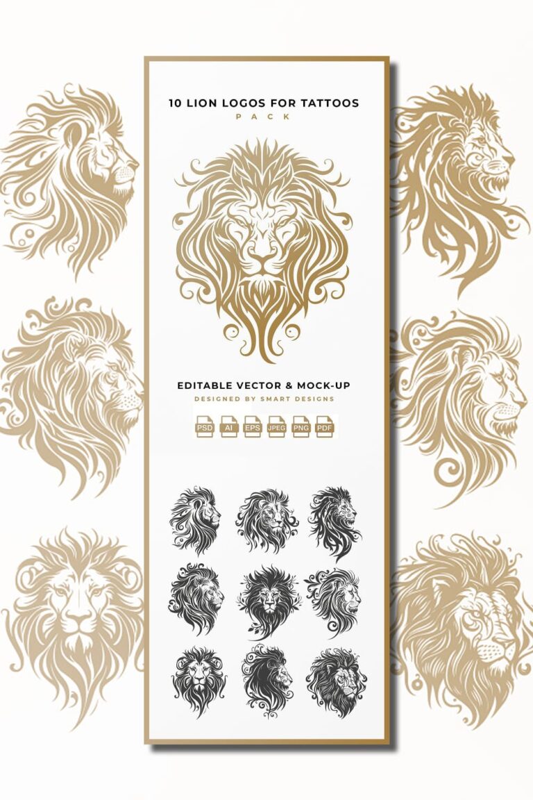 Lion Logos for Tattoos Pack x10 – MasterBundles