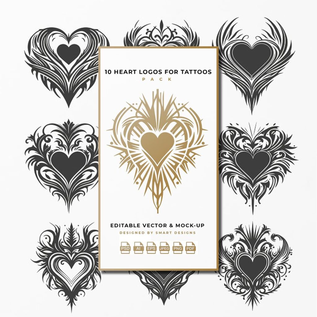 Heart Logos for Tattoos Pack x10 – MasterBundles