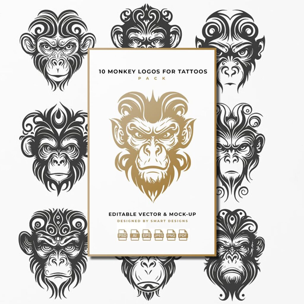 Monkey Logos for Tattoos Pack x10 – MasterBundles
