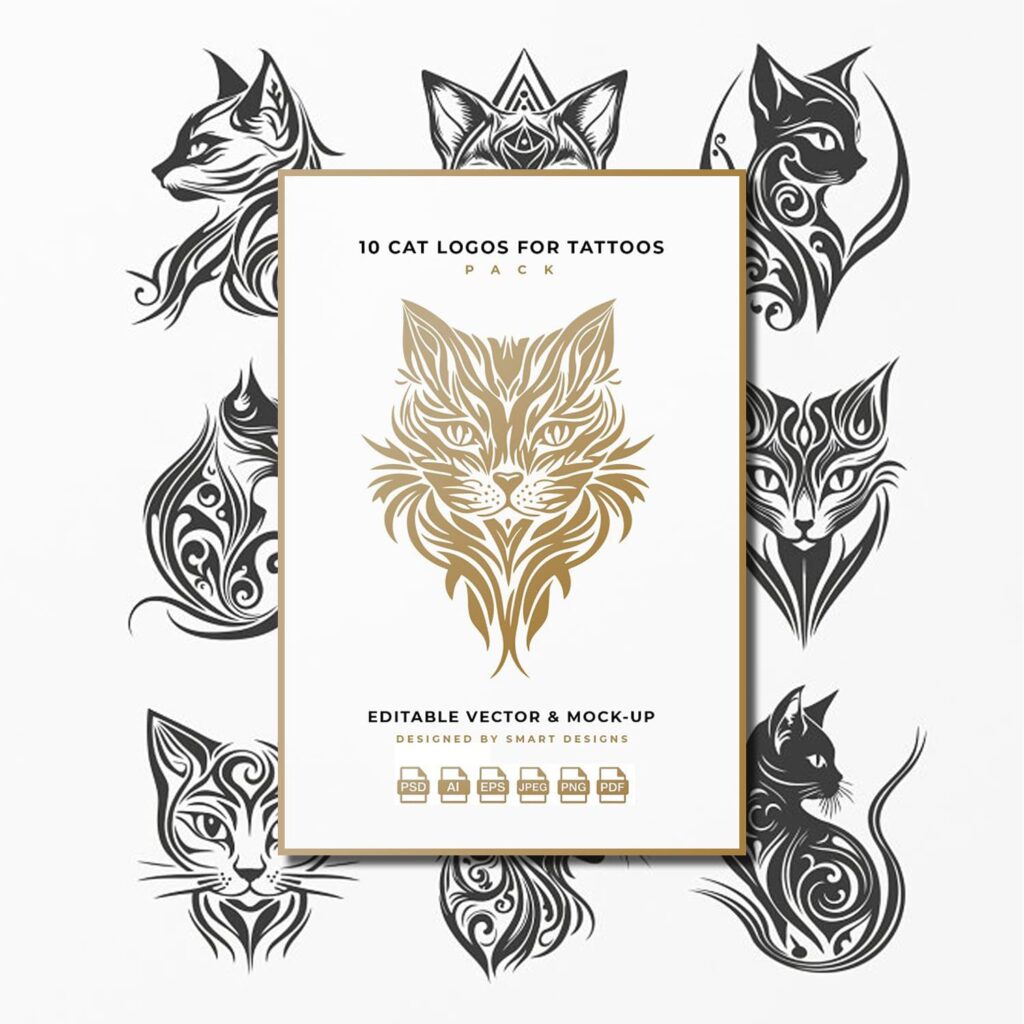Cat Logos for Tattoos Pack x10 – MasterBundles