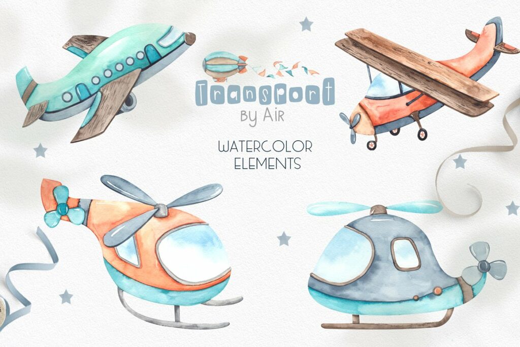 Watercolor Transport By Air – MasterBundles