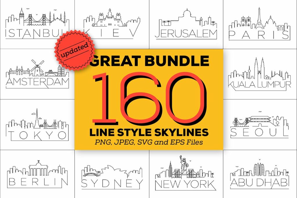 150 - Linear Style City Skylines – MasterBundles