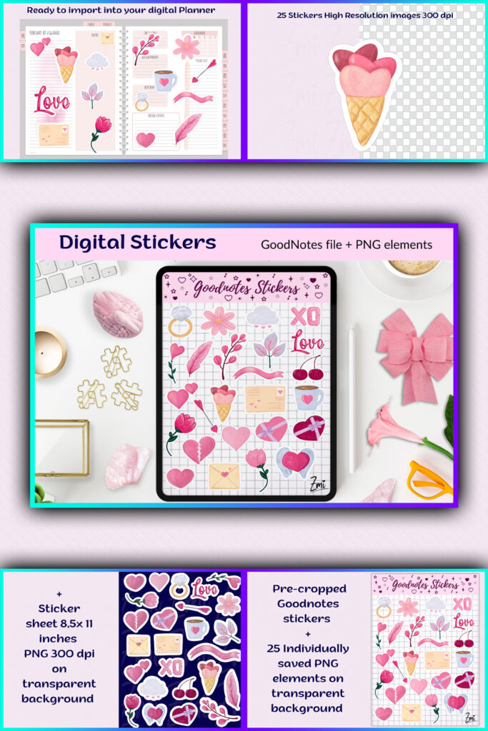 Valentine's Day Digital Stickers Pack PNG And GoodNotes File ...