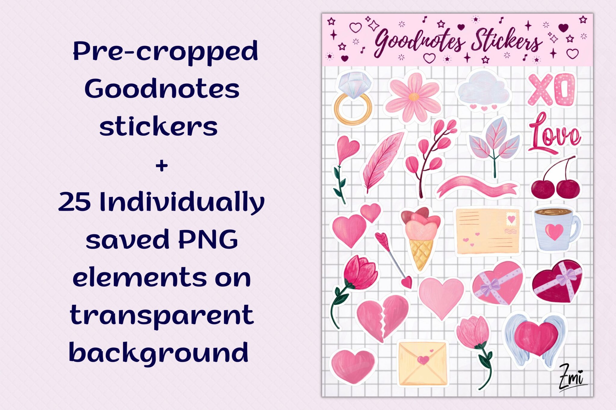 Valentine's Day Digital Stickers Pack PNG And GoodNotes File ...