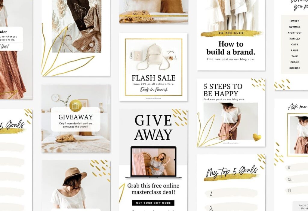 Gold Instagram Post Pack Canva – MasterBundles