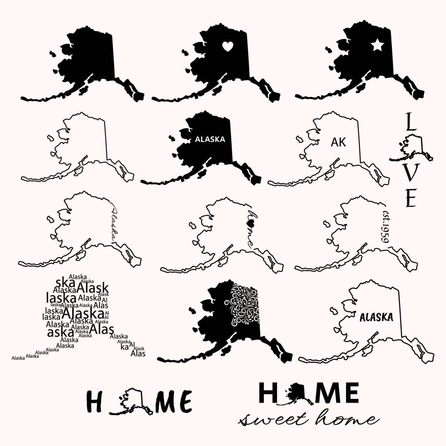 Alaska SVG PNG Bundle, Silhouette, Clipart, Outline – MasterBundles