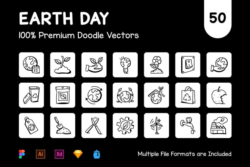50 Doodle Earth Day Vector Icons – MasterBundles
