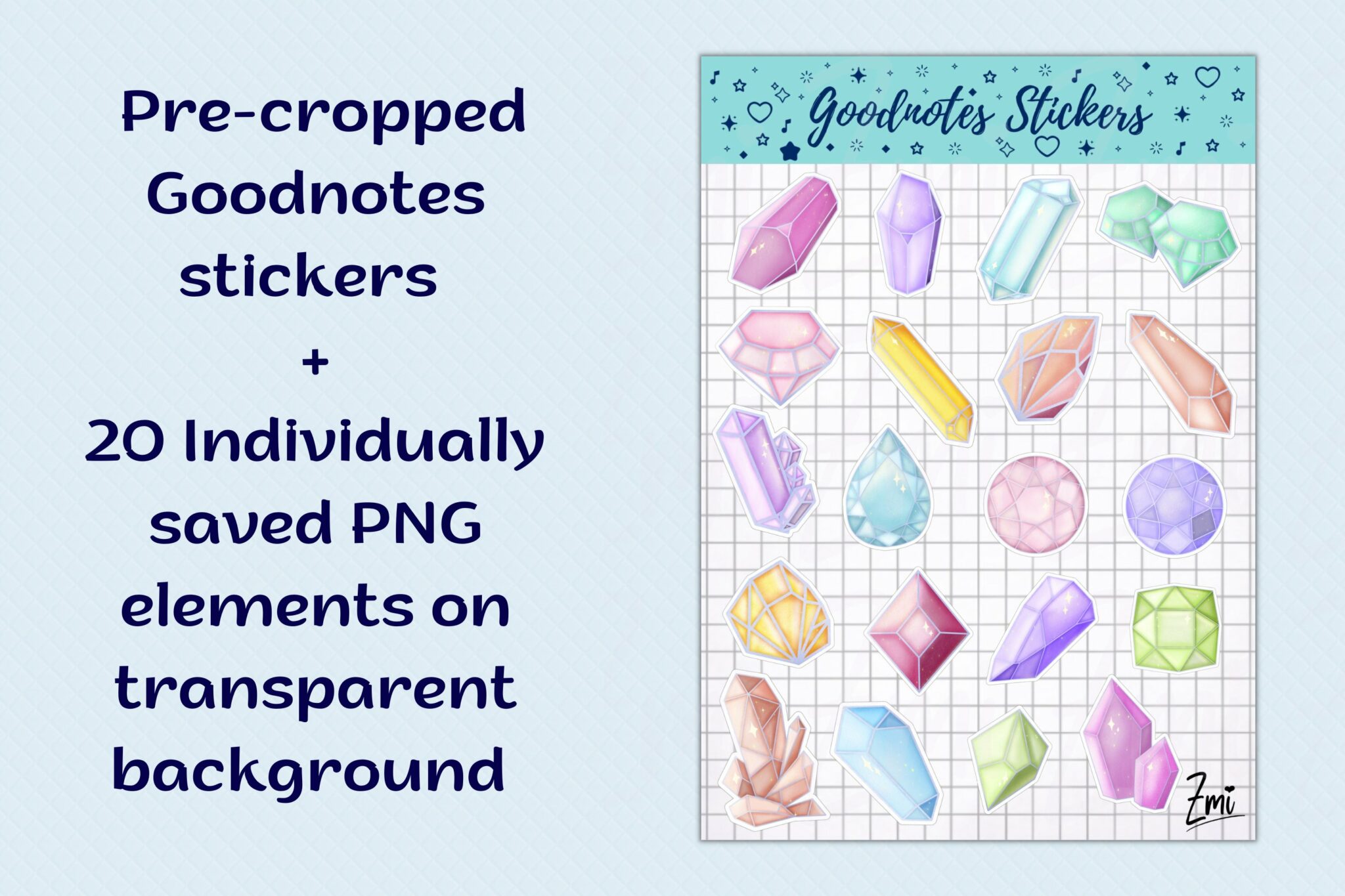 Gemstones Crystal PNG Digital Stickers For GoodNotes Planner ...
