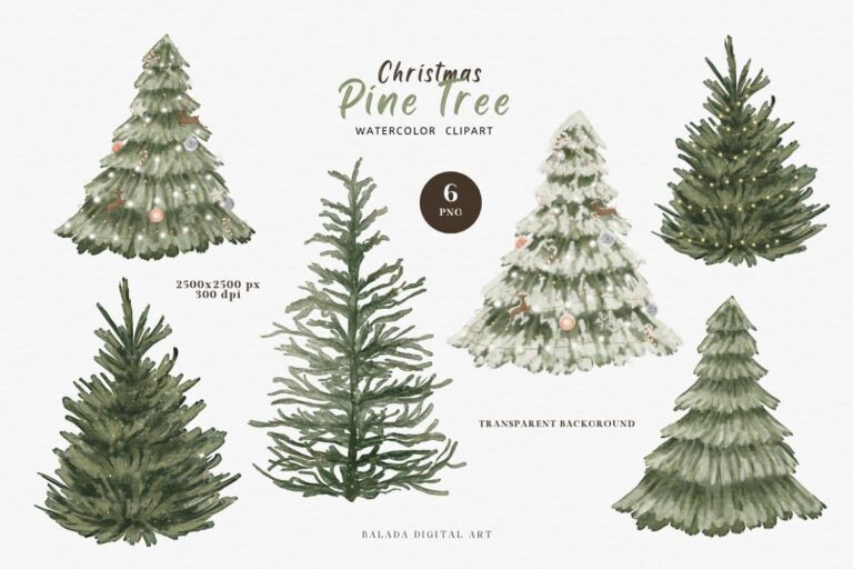 Watercolor Christmas Pine Tree Clipart – MasterBundles
