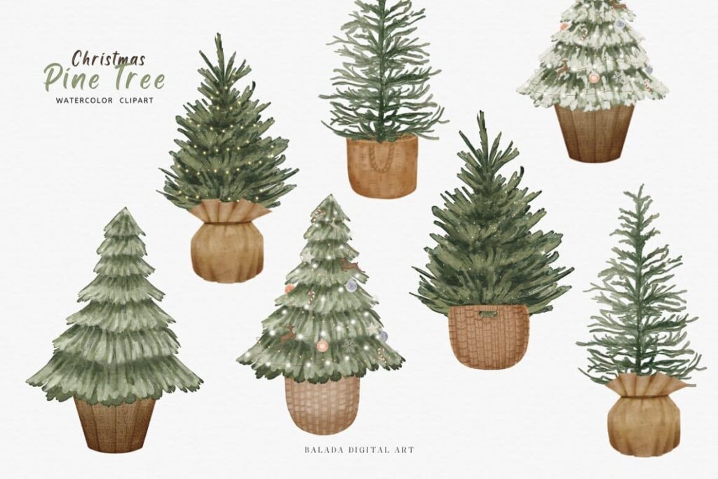 Watercolor Christmas Pine Tree Clipart – MasterBundles