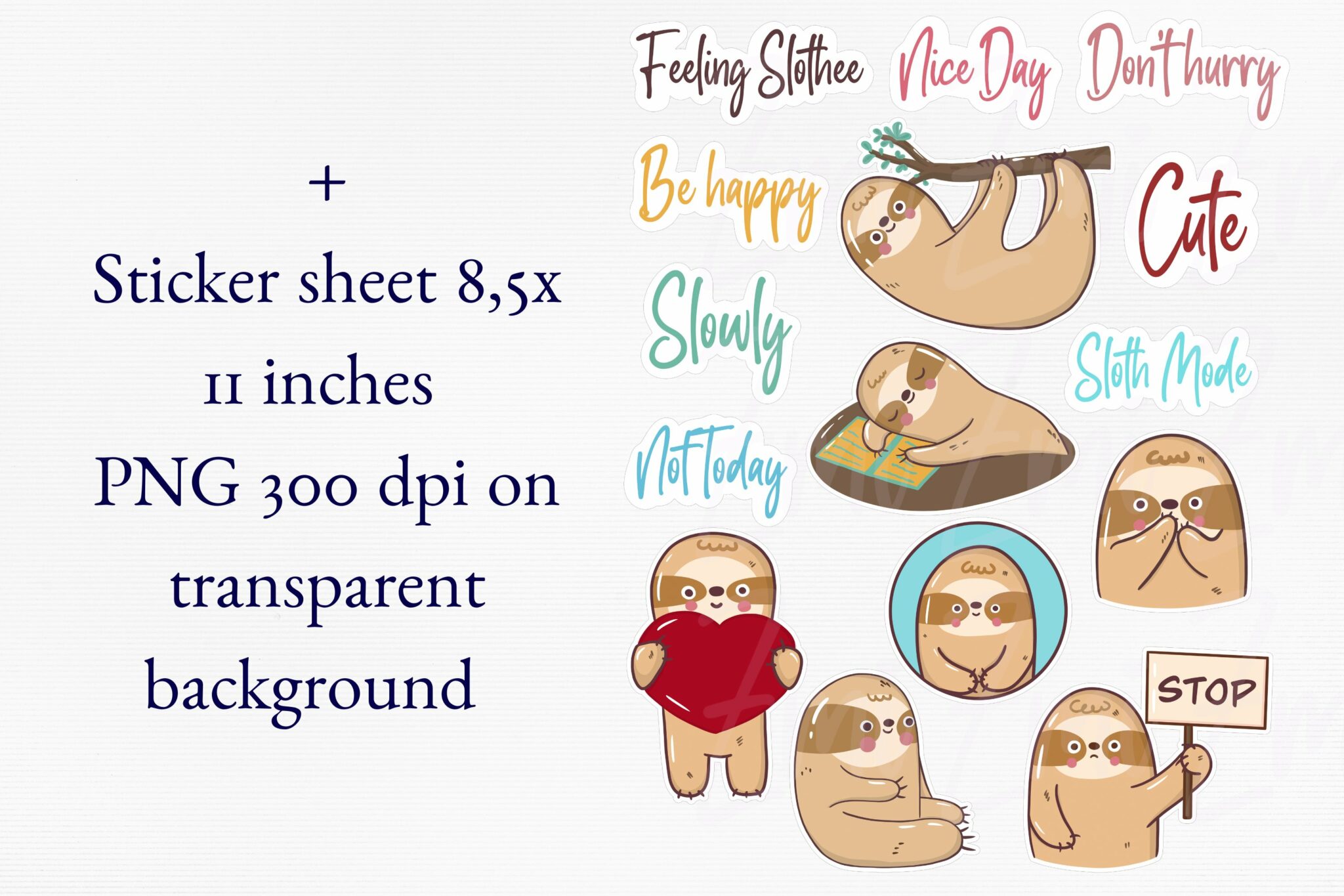 Cute Sloth Digital Stickers Pack | 15 PNG And GoodNotes File ...