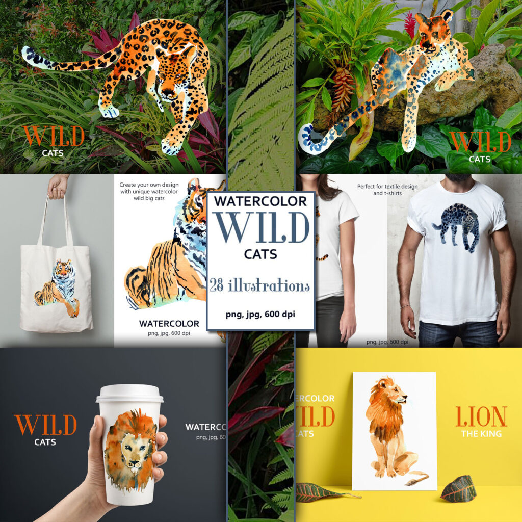 Watercolor WILD Cats – MasterBundles