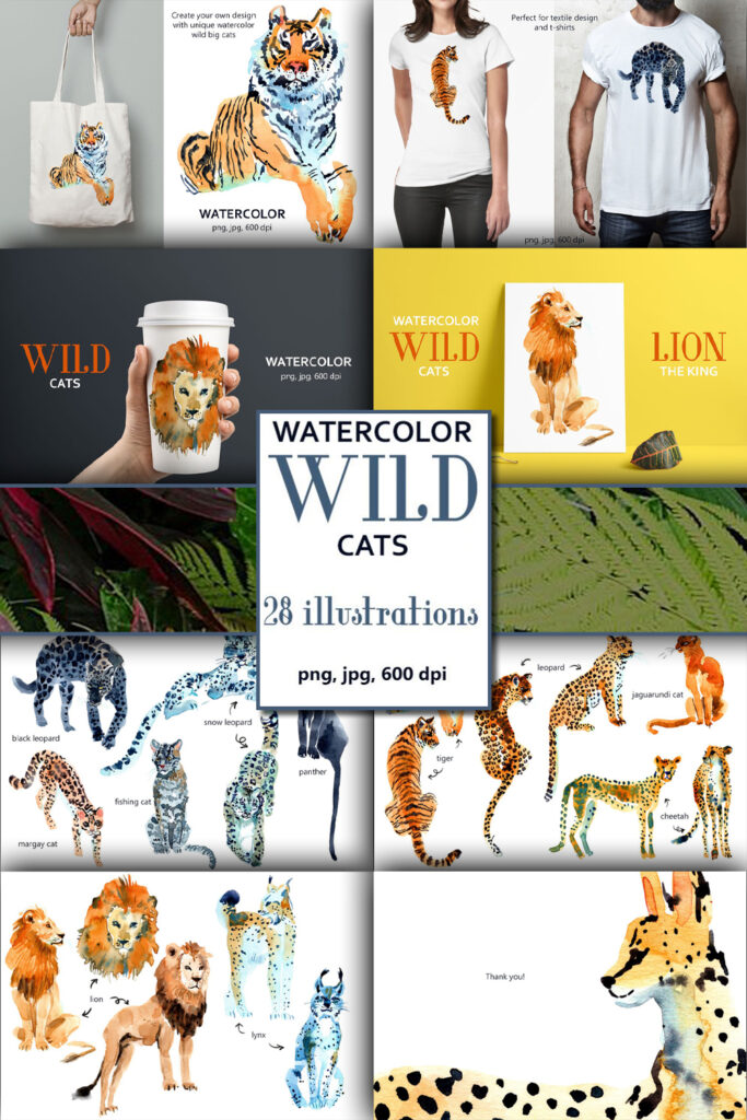 Watercolor WILD Cats – MasterBundles