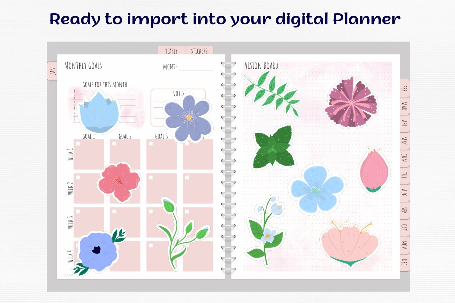Botanical Digital Stickers PNG And GoodNotes File – MasterBundles