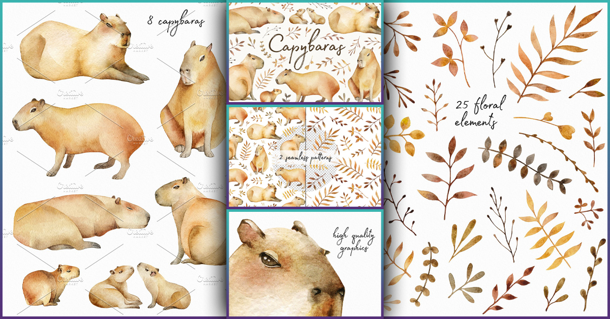 Capybaras Watercolor Set – MasterBundles