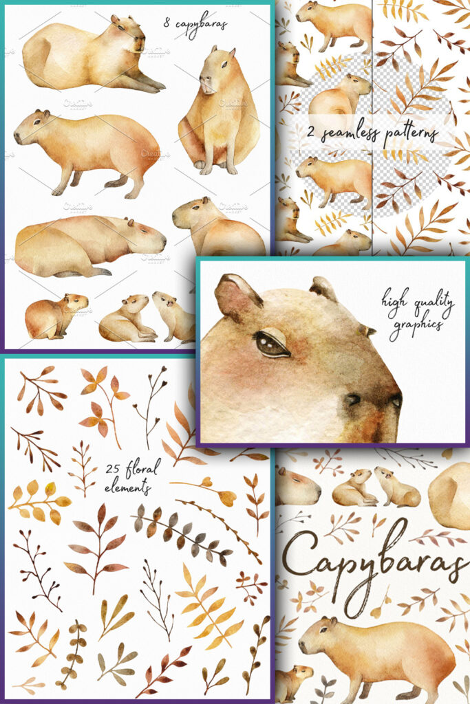 Capybaras Watercolor Set – MasterBundles