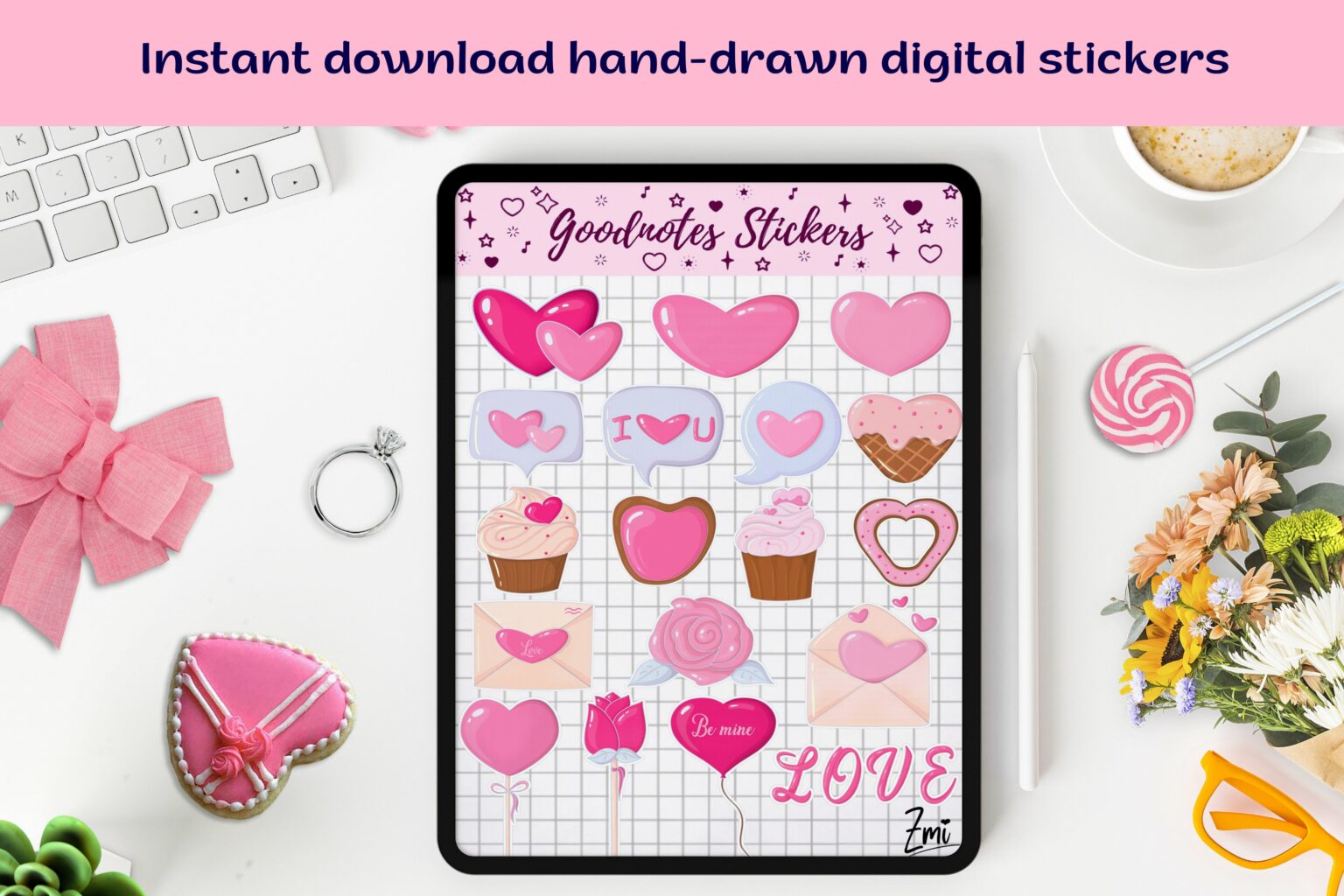 Valentines PNG Digital Stickers Pack And GoodNotes File – MasterBundles