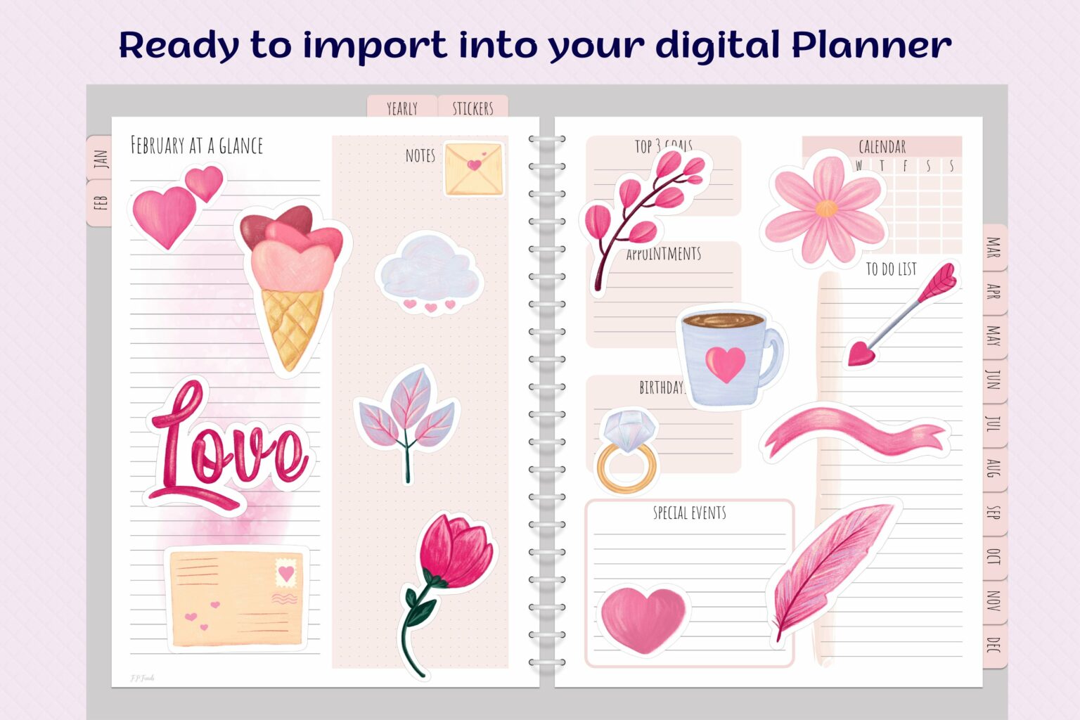 Valentine's Day Digital Stickers Pack PNG And GoodNotes File ...