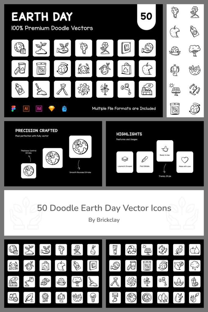 50 Doodle Earth Day Vector Icons – MasterBundles