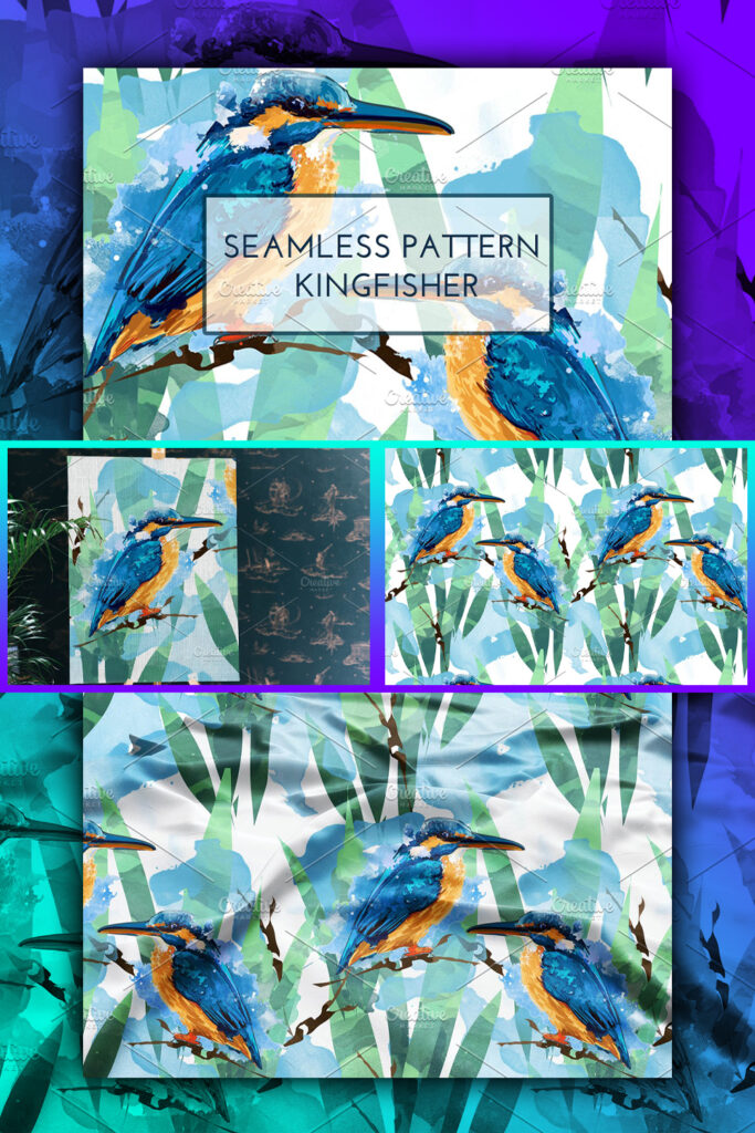 Seamless Pattern Kingfisher – MasterBundles