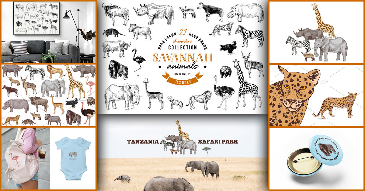Hand Drawn Savannah Animals – MasterBundles