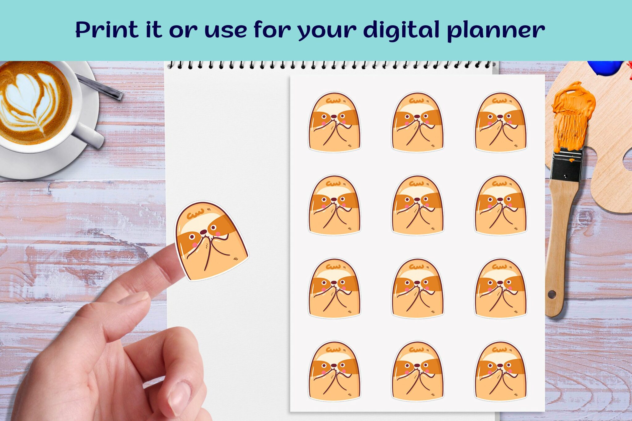 Cute Sloth Digital Stickers Pack | 15 PNG And GoodNotes File ...