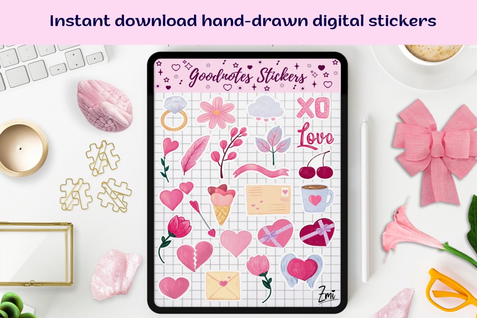 Valentine's Day Digital Stickers Pack PNG And GoodNotes File ...