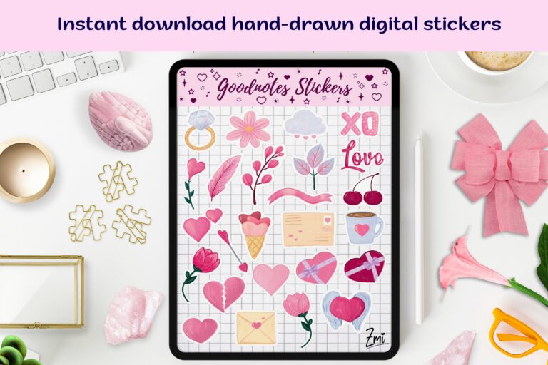 Valentine's Day Digital Stickers Pack PNG And GoodNotes File ...