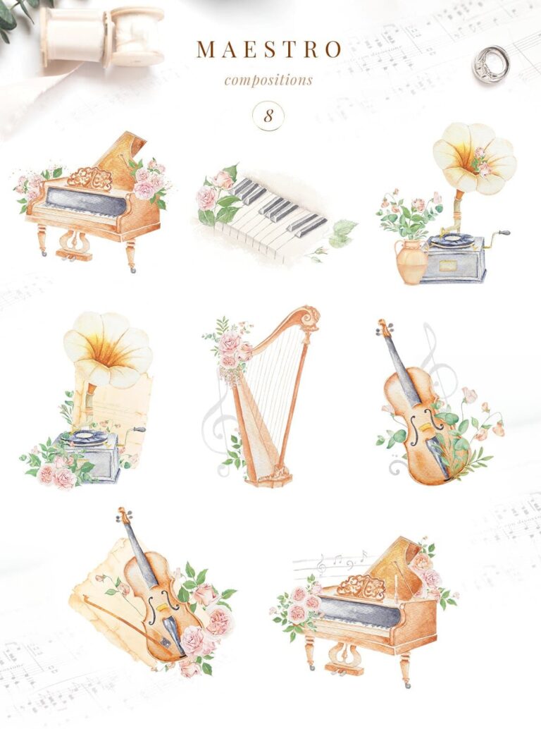 Musical Instrument Flower Clipart – MasterBundles