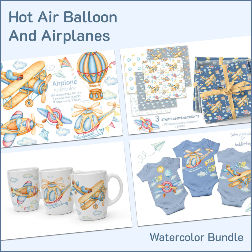 Bundle Airplanes And Hot Air balloon – MasterBundles
