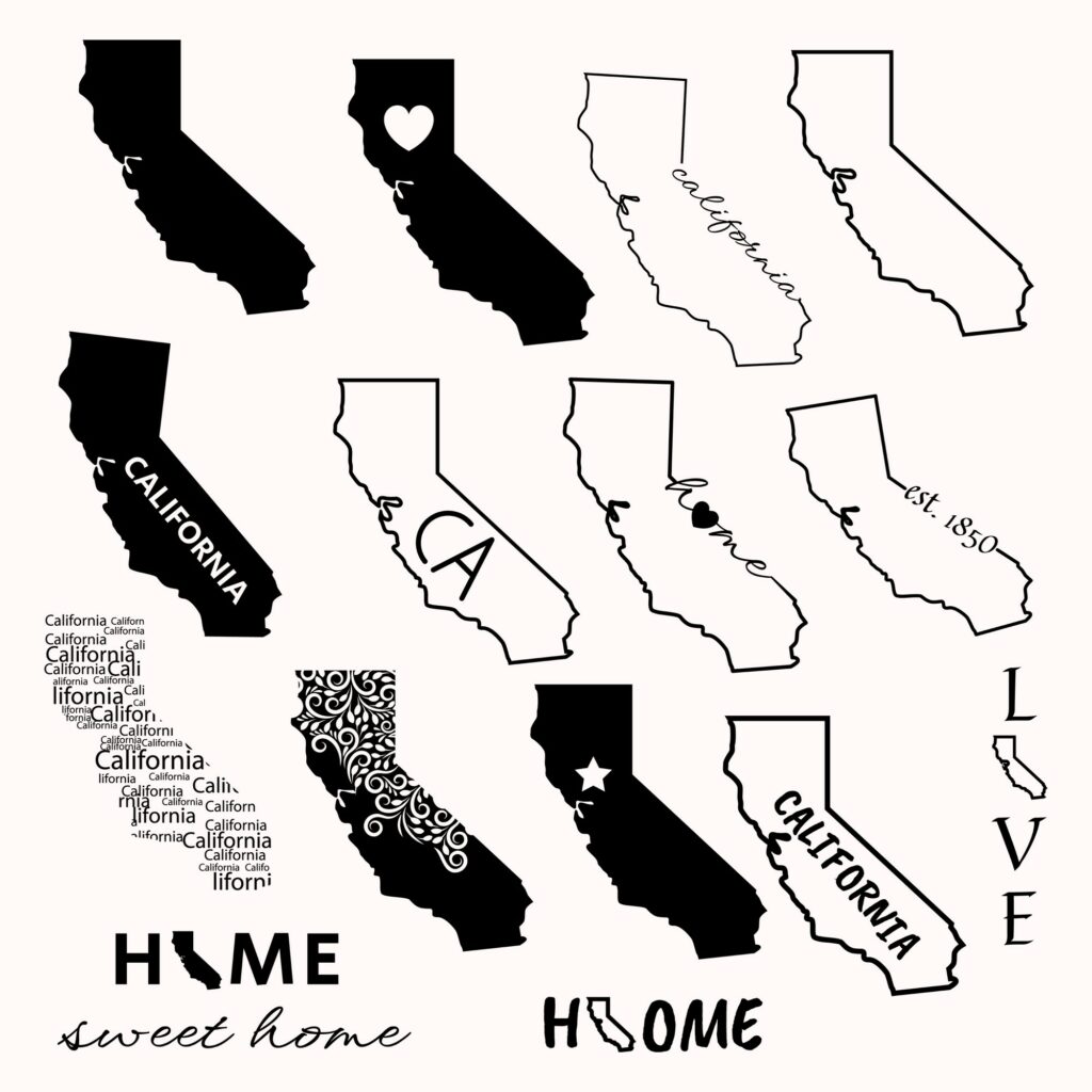 California SVG Bundle, California Outline Art, California State ...