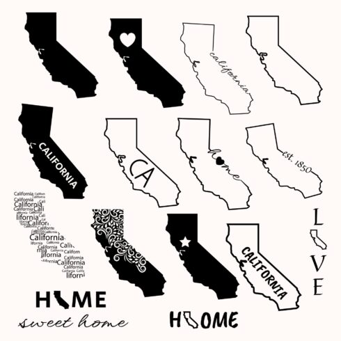 California SVG Bundle, California Outline Art, California State ...