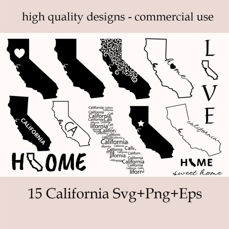 California SVG Bundle, California Outline Art, California State ...