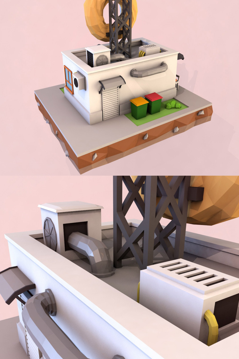 Cartoon Donut Cafe Low Poly 3D Model – MasterBundles