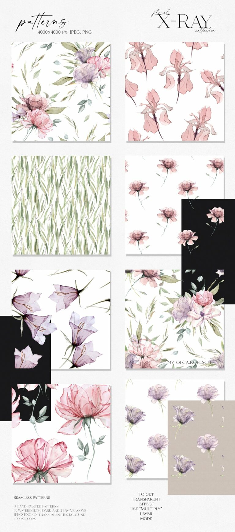 X-Ray Flowers Watercolor – MasterBundles
