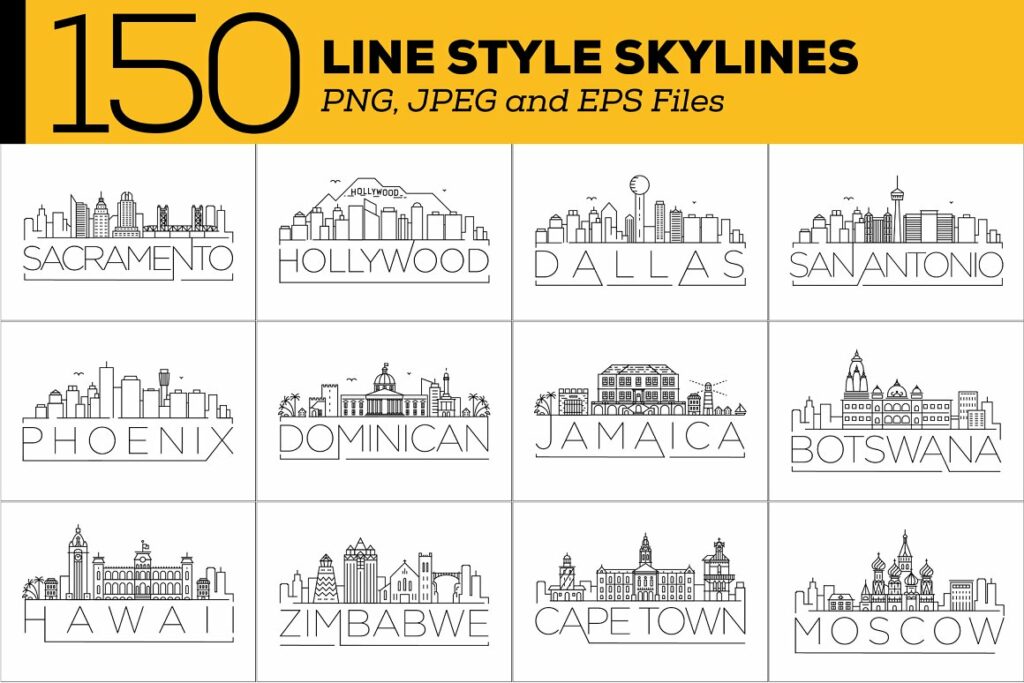 150 - Linear Style City Skylines – MasterBundles