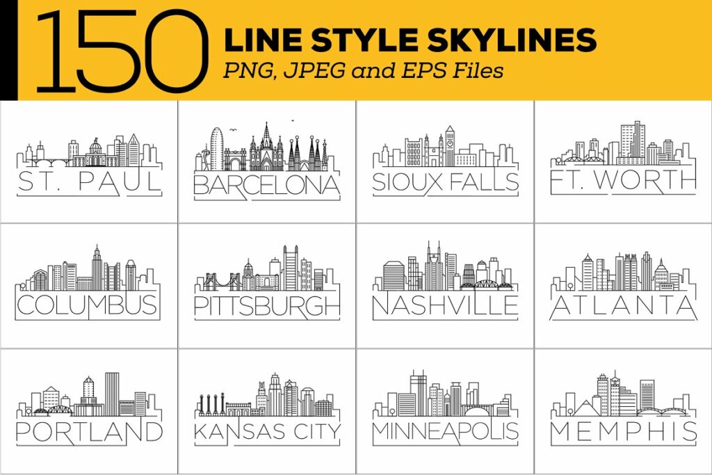 150 - Linear Style City Skylines – MasterBundles