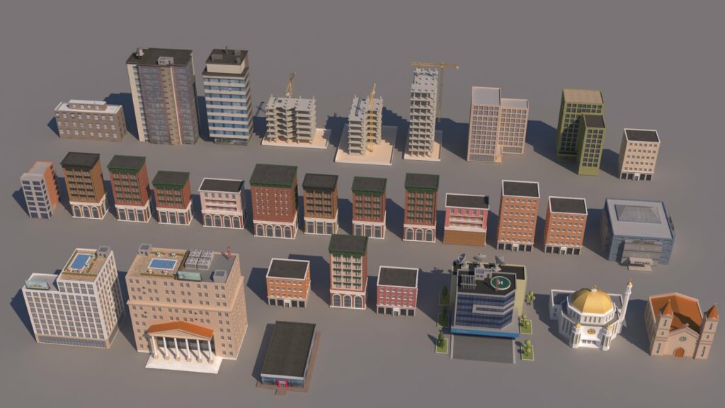Low poly 3D Cartoon City Modular – MasterBundles