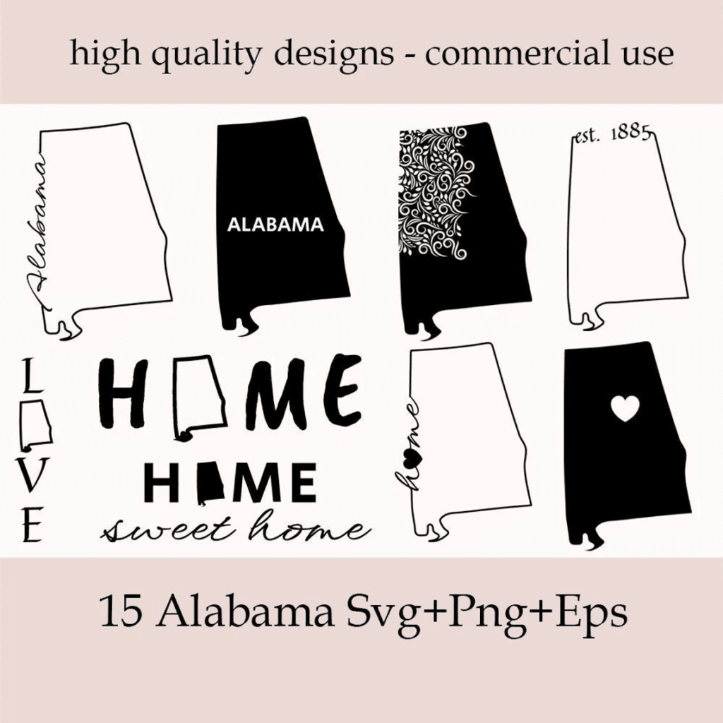 Alabama State SVG Bundle: Outline, Silhouette, Alabama Map State ...