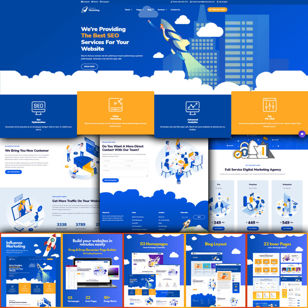 Influence Marketing - SEO & Digital Agency Elementor Template Kit ...