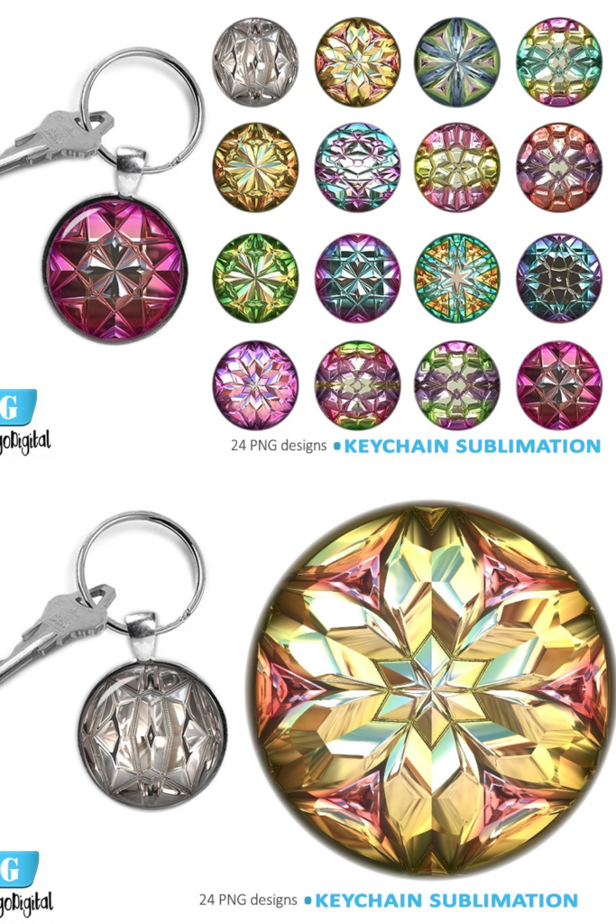 Keyring Sublimation Designs PNG Shiny Jewels Keychain Bundle ...