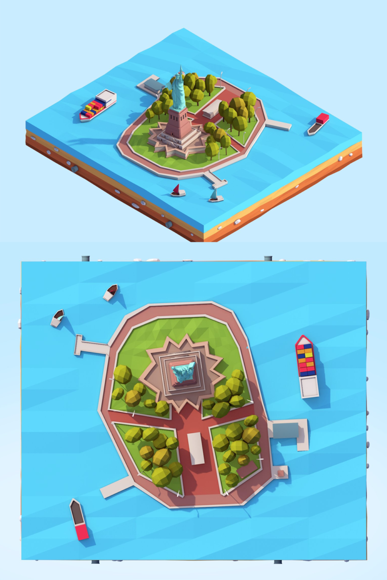 Low Poly Statue Of Liberty Scene – MasterBundles