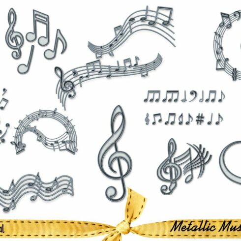Metallic Music Notes 10 PNG Files | Master Bundles