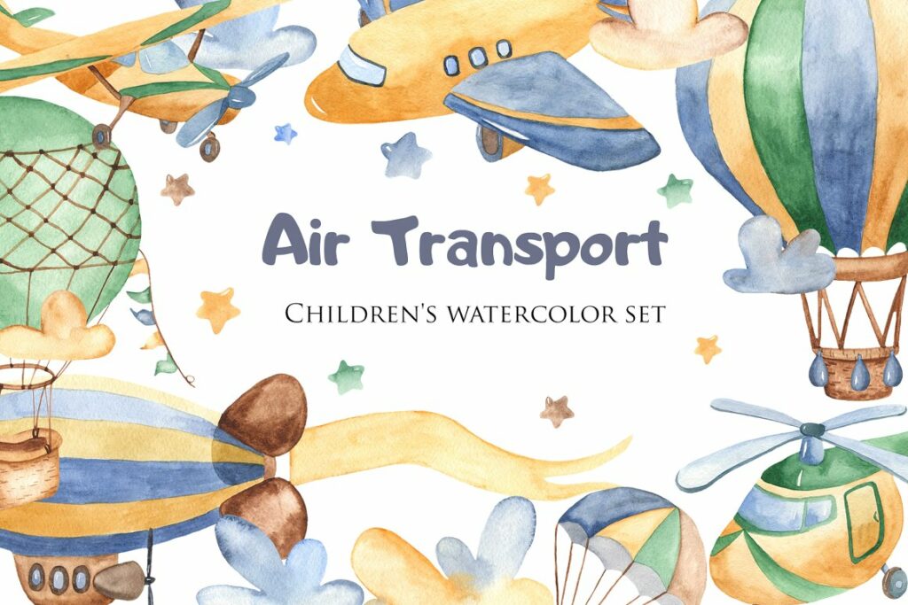 Air Transport. Children's Watercolor – MasterBundles