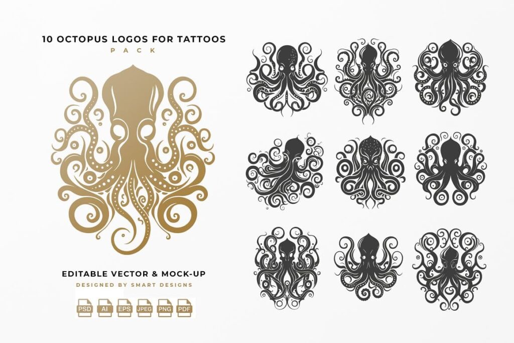 Octopus Logos for Tattoos Pack x10 – MasterBundles