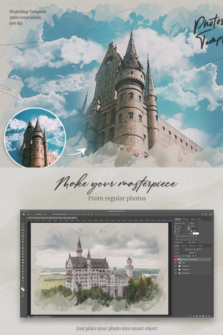 Pencil Drawing Photoshop Template – MasterBundles