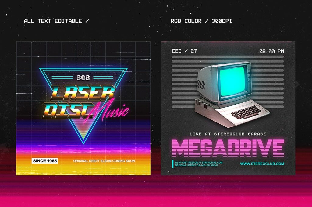 80's Synthwave Square Artpack – MasterBundles